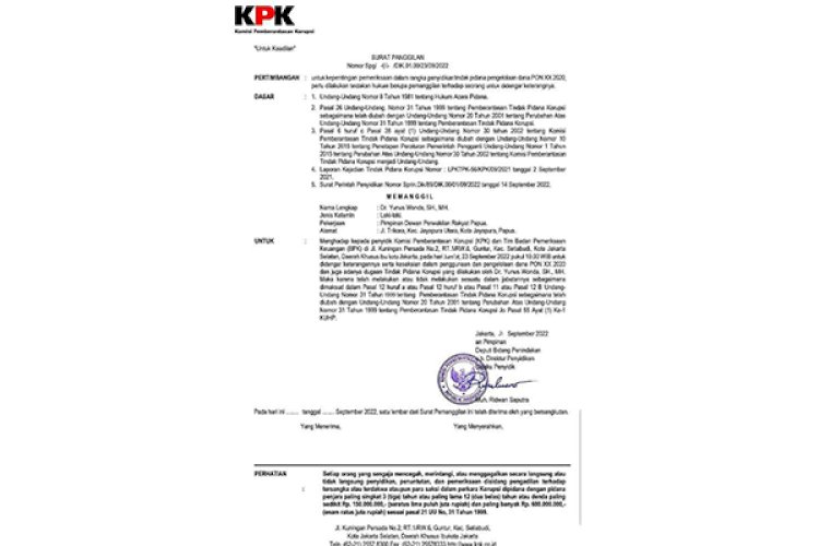 Awas, Beredar Surat Panggilan Palsu Berlogo KPK di Papua - RMOLPAPUA.ID